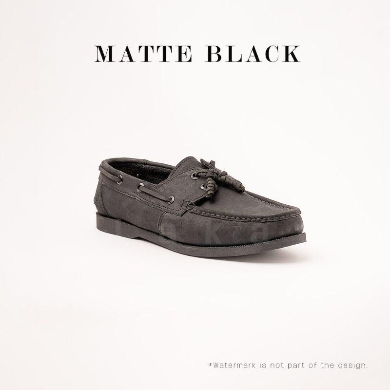 Ilakad Matte Black Boat Shoes Topsider Men Genuine Leather Shoes Marik